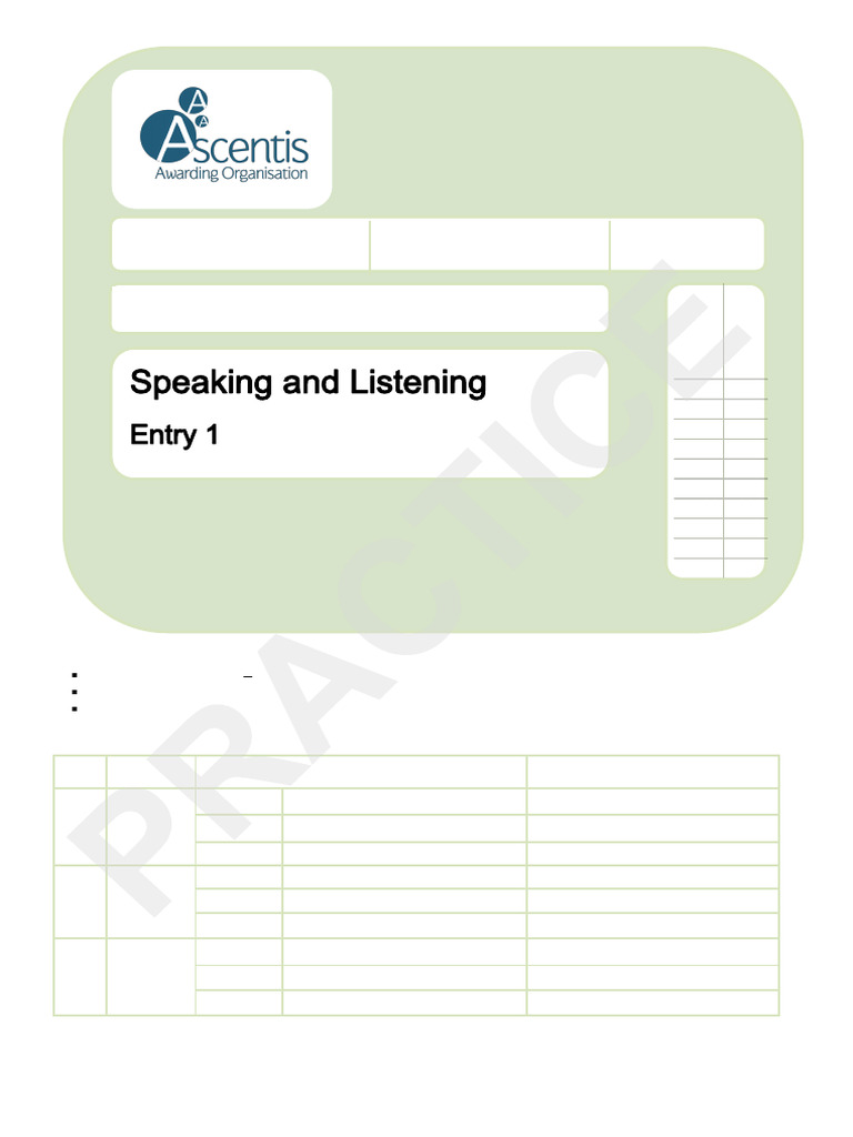 Entry 1 - ESOL - Speaking & Listening - Assessment Paper - Practice ...