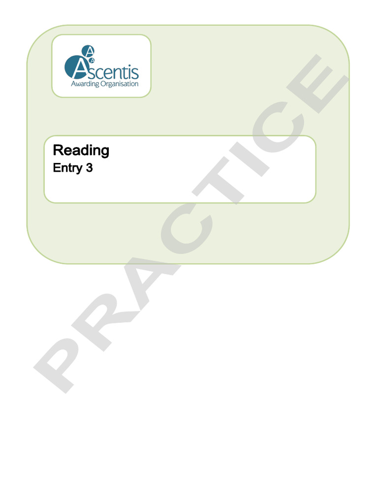 Entry 3 - ESOL - Reading - Assessor Guidance and Mark Scheme - Practice Paper F | PDF | English ...