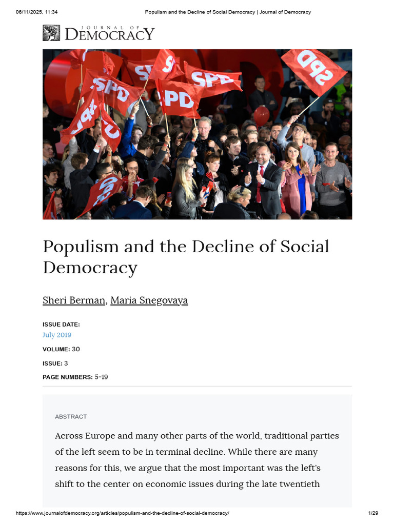 Populism and The Decline of Social Democracy - Journal of Democracy ...