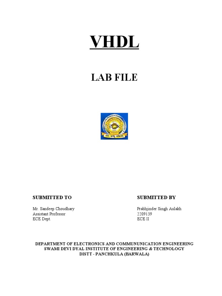 Lab File Submitted To Submitted By Pdf Vhdl Electronic Design