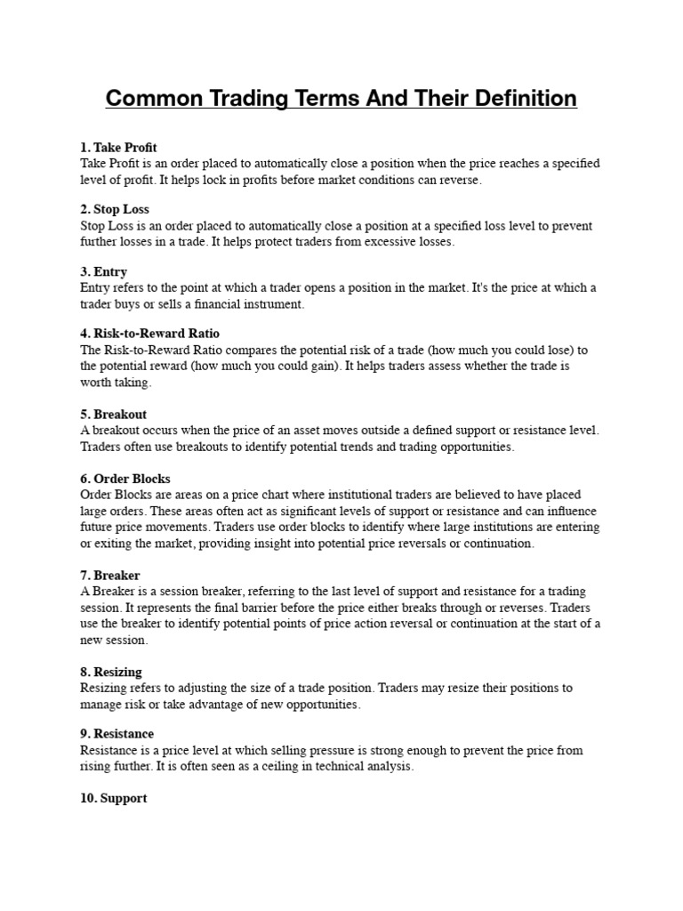 Essential Trading Terms Explained | PDF | Foreign Exchange Market ...
