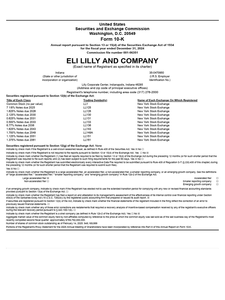 Eli Lilly 2024 Annual Report Form 10-K | PDF | Generic Drug | Form 10 K