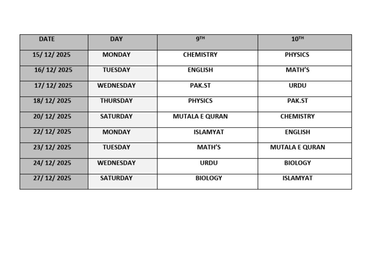 Date Sheet - 251208 - 122421 | PDF