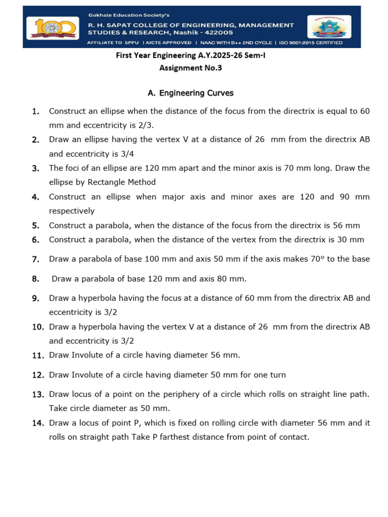 Assignment 3 Engineering Curves 25 26 Pdf Ellipse Classical