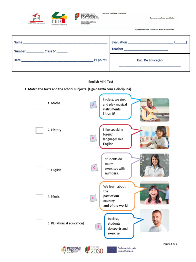 Class 6 English Mini Test Worksheet | PDF | Chess Theory