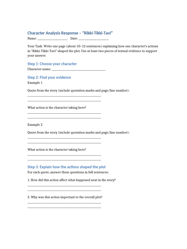 Character Analysis Response Rikki Tikki Tavi | PDF
