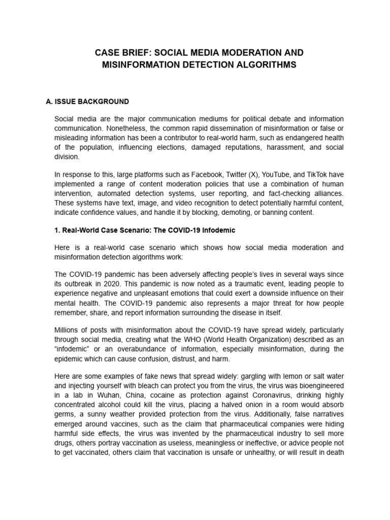 Case Brief Social Media Moderation and Misinformation Detection ...