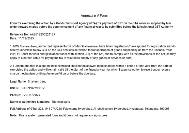 Annexure-V 2025-26 36FZZPB7296G1ZI | PDF
