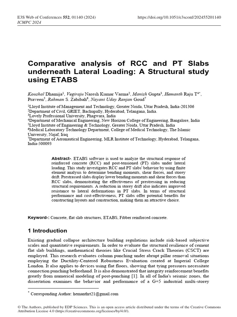 RCC vs PT Slabs: Lateral Load Analysis | PDF | Bending | Prestressed ...