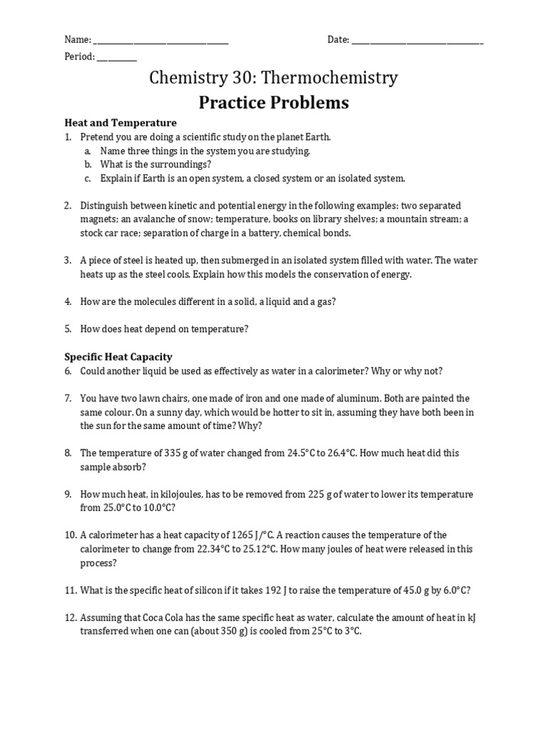 0 Thermochemistry Practice Problems | PDF | Heat | Water