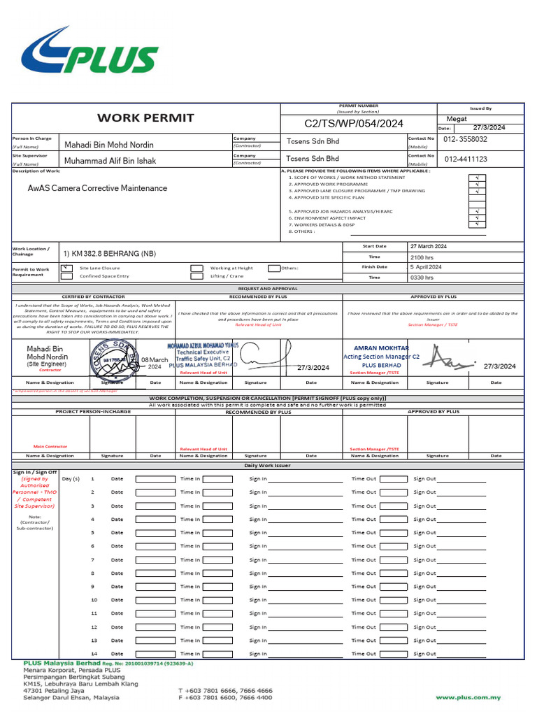 Work Permit and Safety Management Plan | PDF | Risk | Risk Assessment