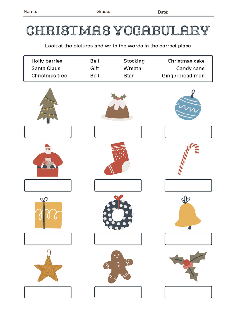 Christmas Vocabulary Picture Labeling | PDF