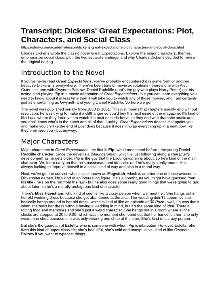 Worksheet Dickens Great Expectations Plot-Characters-and Social Class | PDF