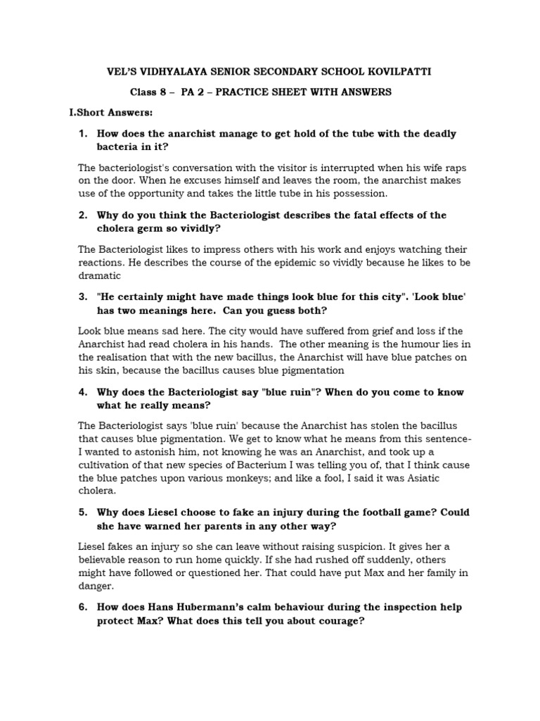 Grade 8 Practice Sheet With Answers | PDF | Courage | Disciplines