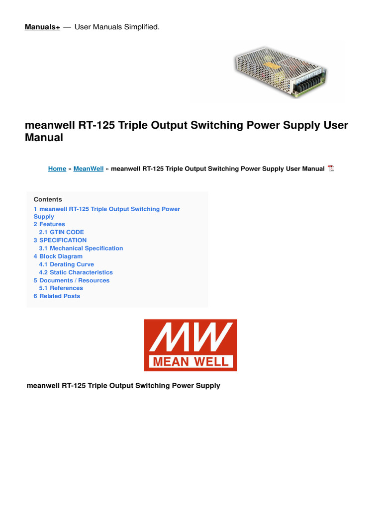 MeanWell RT-125 Power Supply Manual | PDF