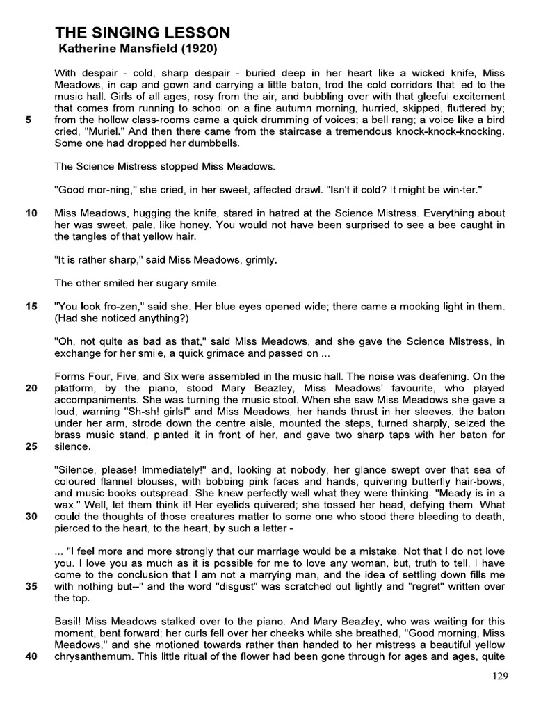 The Singing Lesson - Katherine Mansfield | PDF