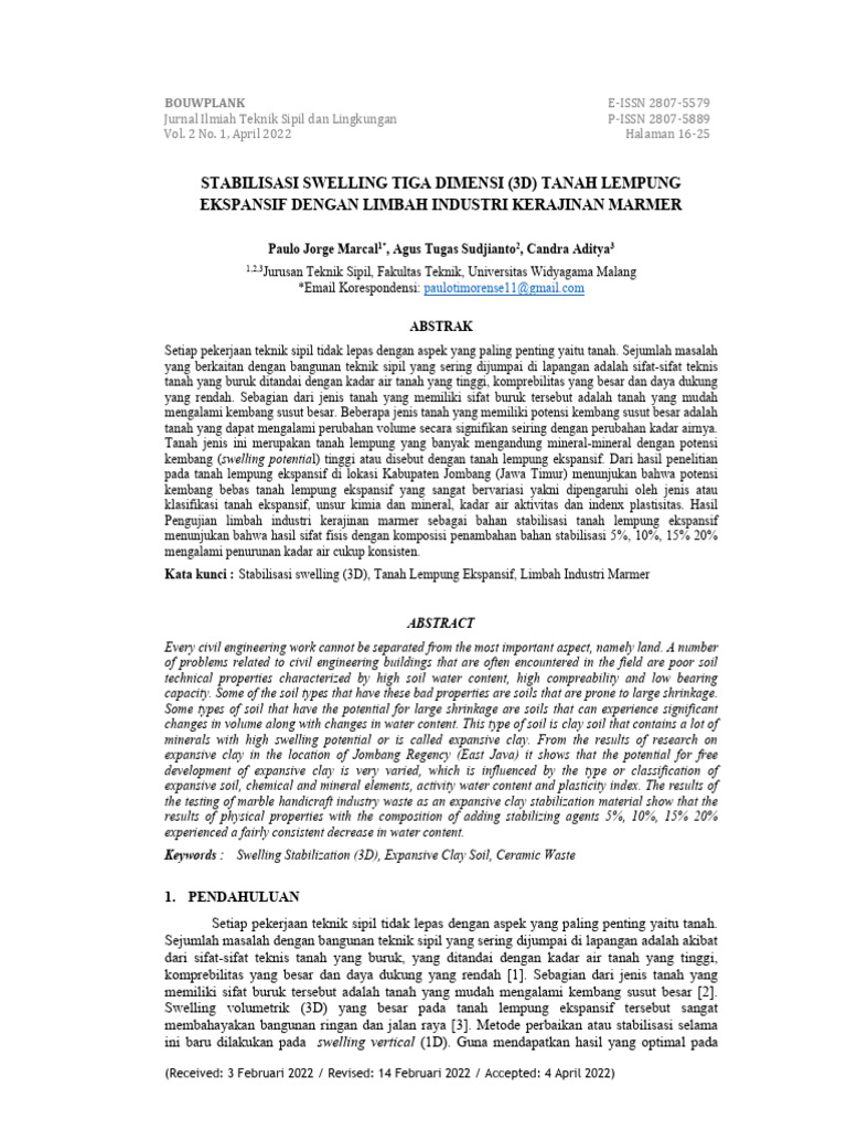 Stabilisasi 3D Tanah Lempung Ekspansif | PDF