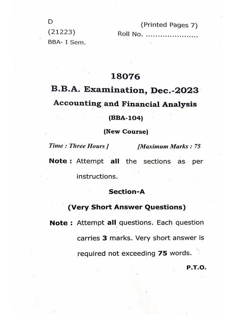 Financial Accounting Bba 104 | PDF