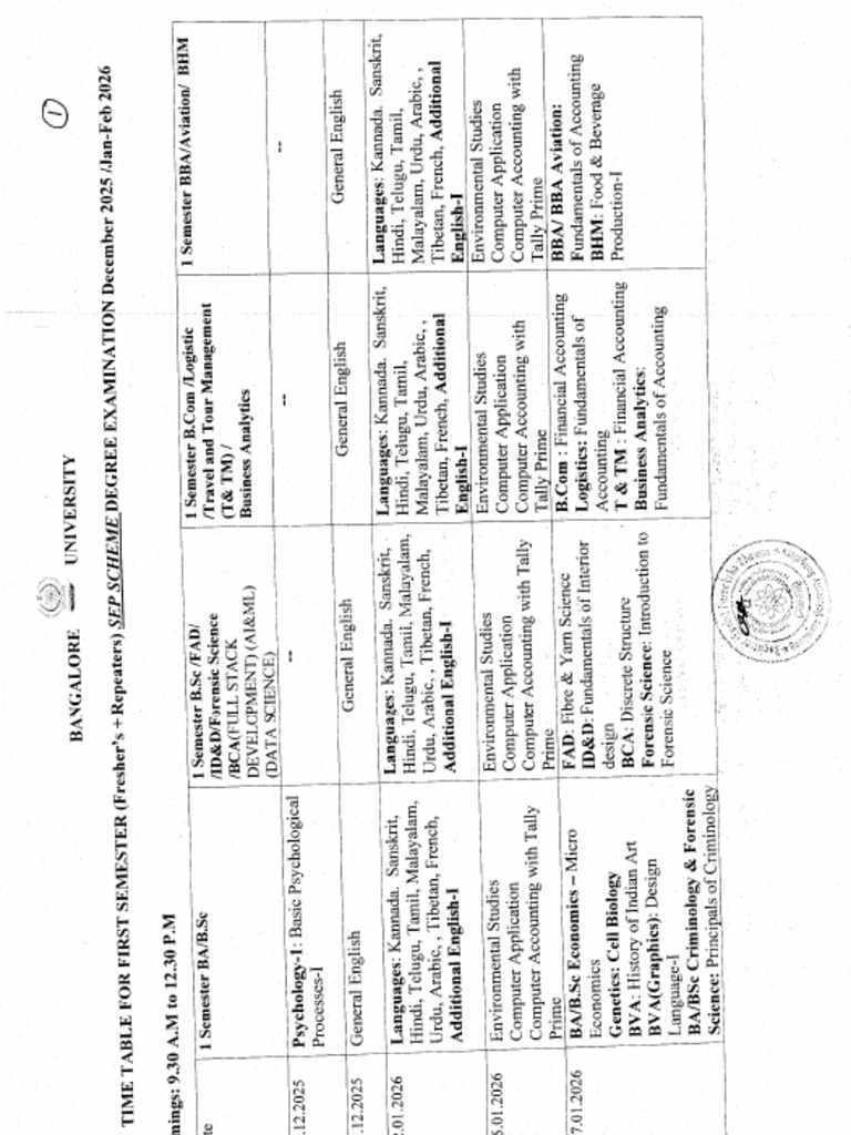 Time Table SEP 1 & 3 Sem Dec-Jan Exam 2026 | PDF