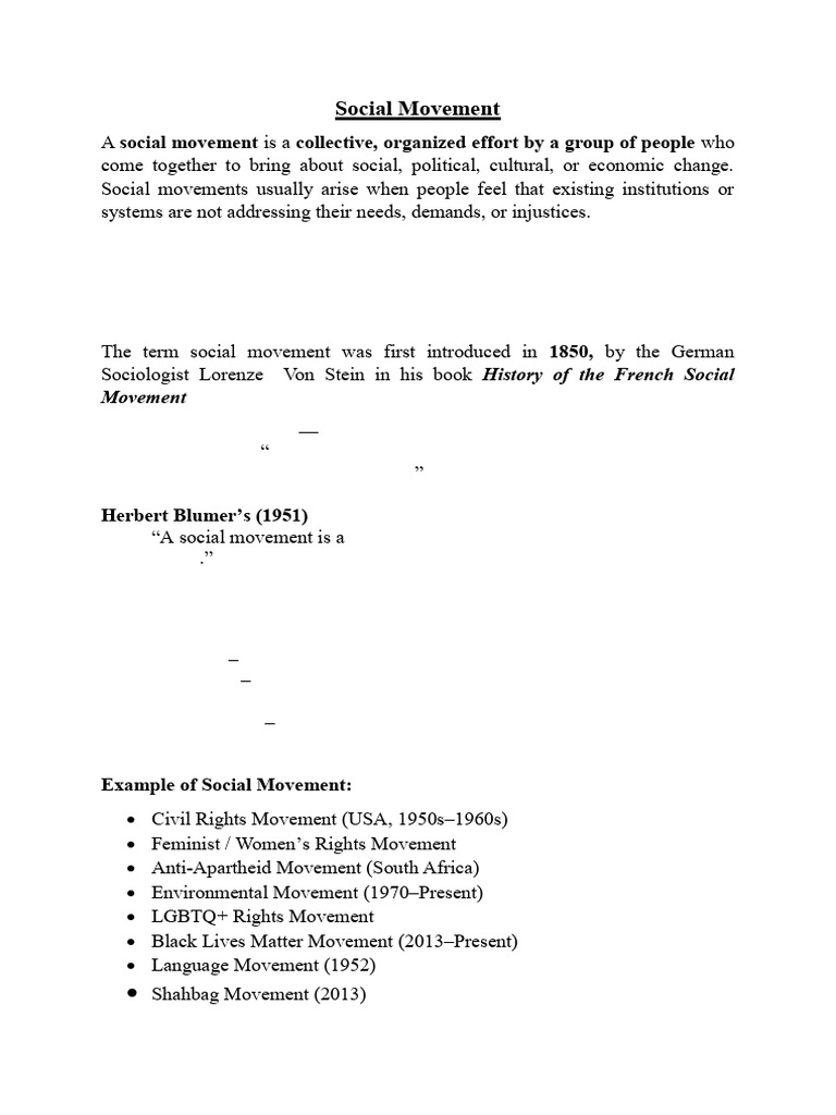 Define, Stage, Types of Social Movement | PDF | Social Movements ...