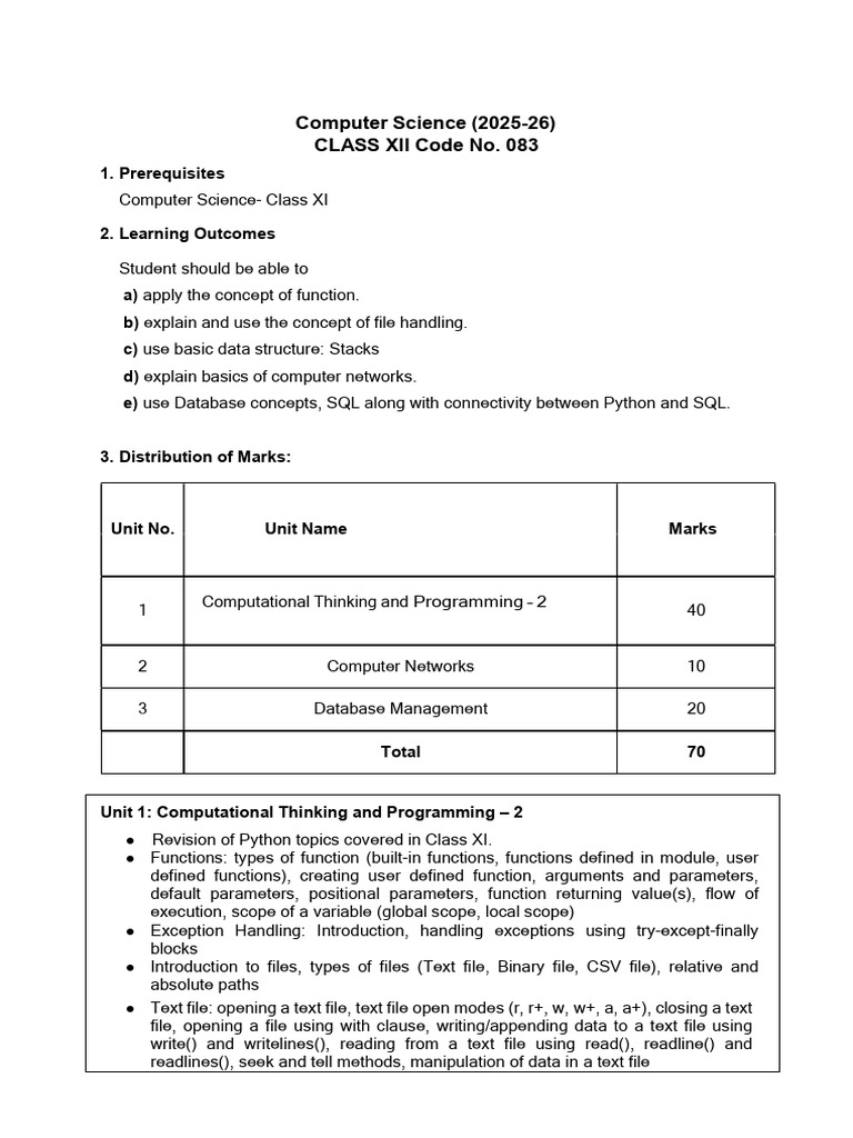 12 Computer Science EM | PDF | Computer Network | Relational Model