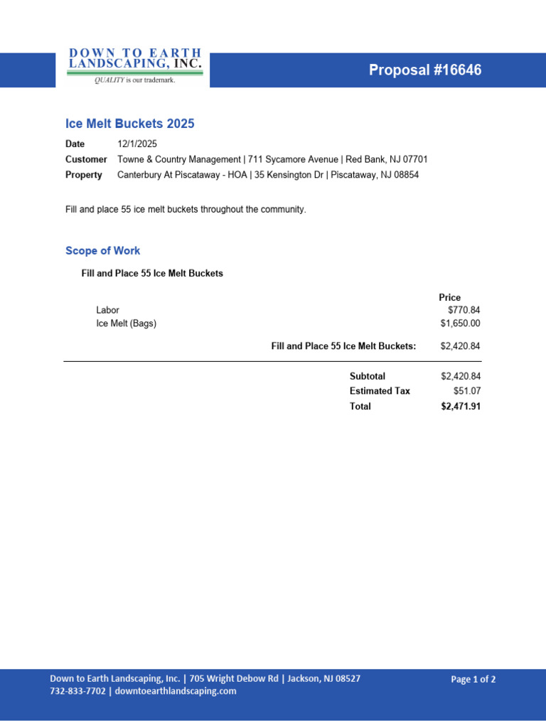 Ice Melt Bucket Proposal for HOA 2025 | PDF