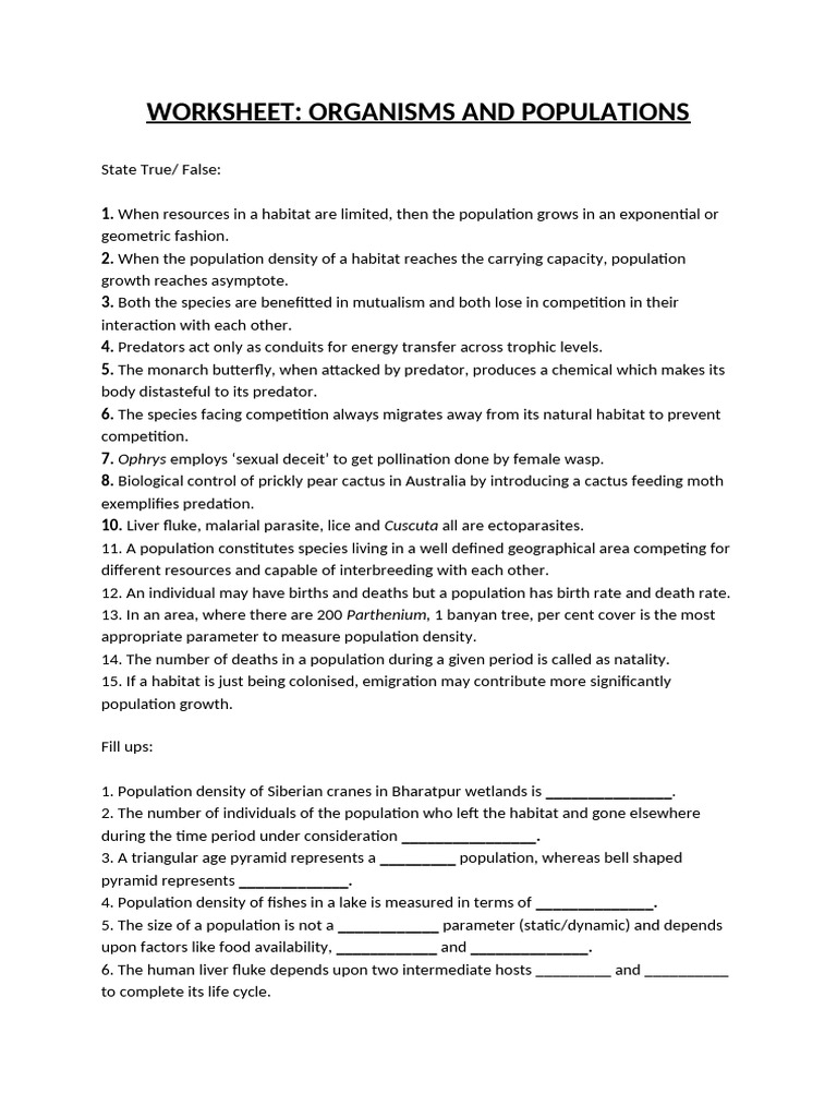 Worksheet Organisms | PDF | Herbivore | Predation