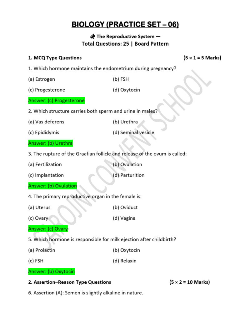 Answer Key (10th A+ Practice Set 6). | PDF | Menstrual Cycle ...