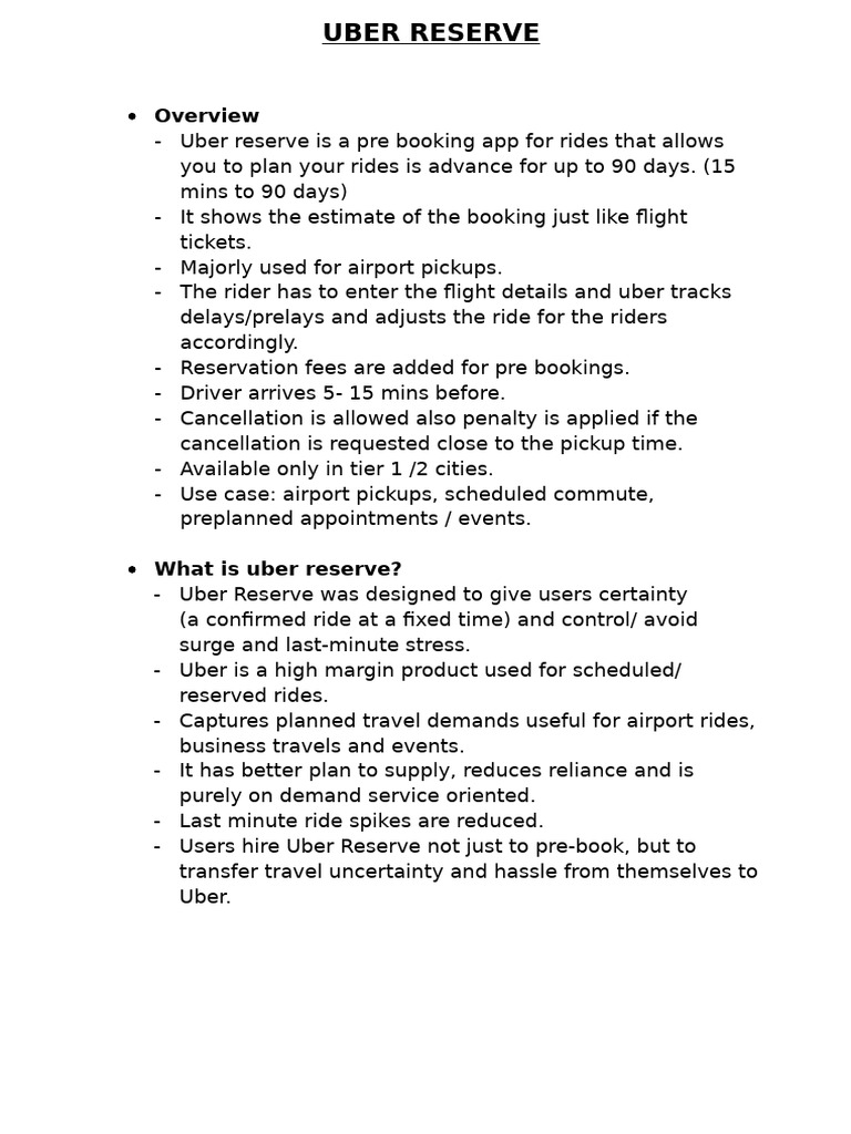 Uber Reserve: Pre-Book Rides with Confidence | PDF | Pricing