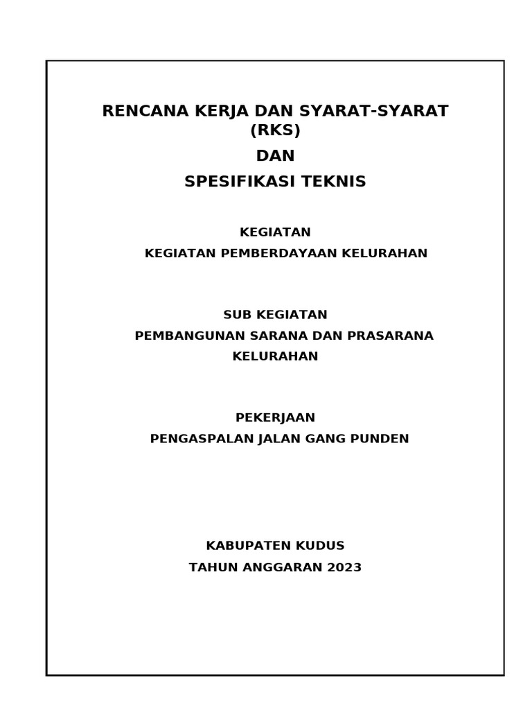 RKS Pengaspalan Jalan Gang Punden 2023 | PDF