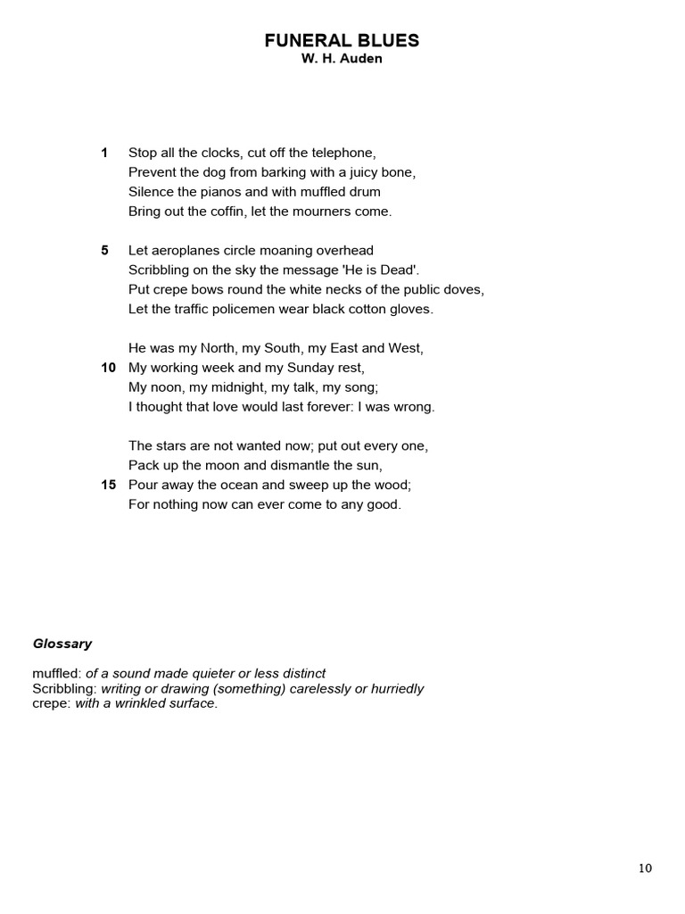 Funeral Blues - w.h. Auden (1) | PDF
