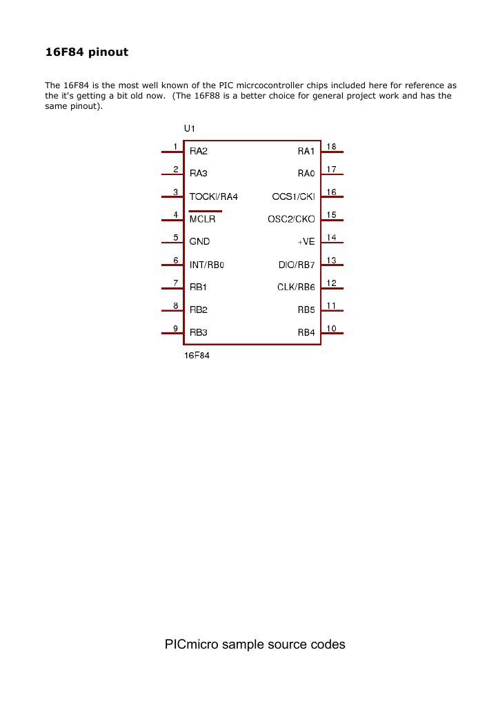 16F84 Pinout: Picmicro Sample Source Codes | PDF