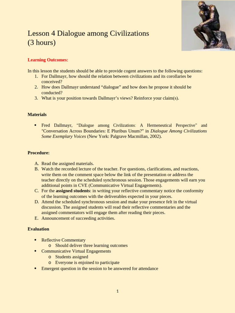 Lesson 4 Dialogue Among Civilizations | PDF