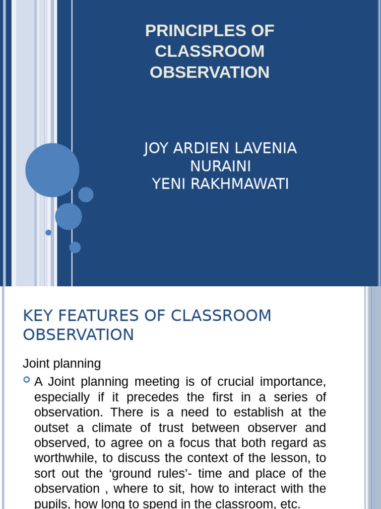 Principles of Classroom Observation | PDF | Teachers | Classroom