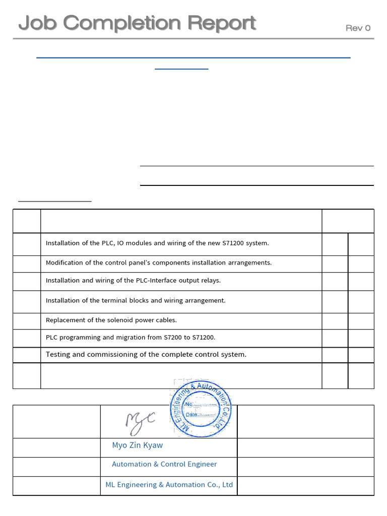 Job Completion Report: Carton Sealer PLC Control System Upgrading From ...