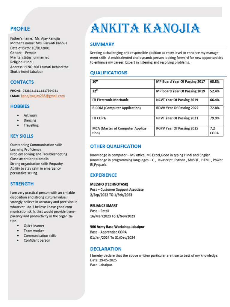 Normal Resume | PDF | Cognition | Cognitive Science