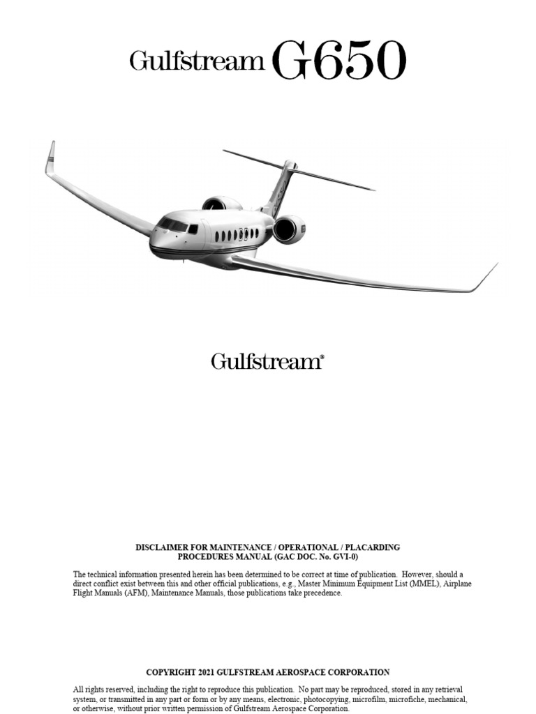 G650 Maintenance and Operations Manual | PDF | Aircraft Flight Control ...