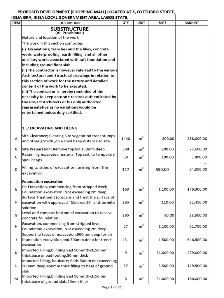 Eze Ugochi Calistar Boq, Estimating and Tendering(Proposed Commercial Development) | PDF | Tile ...