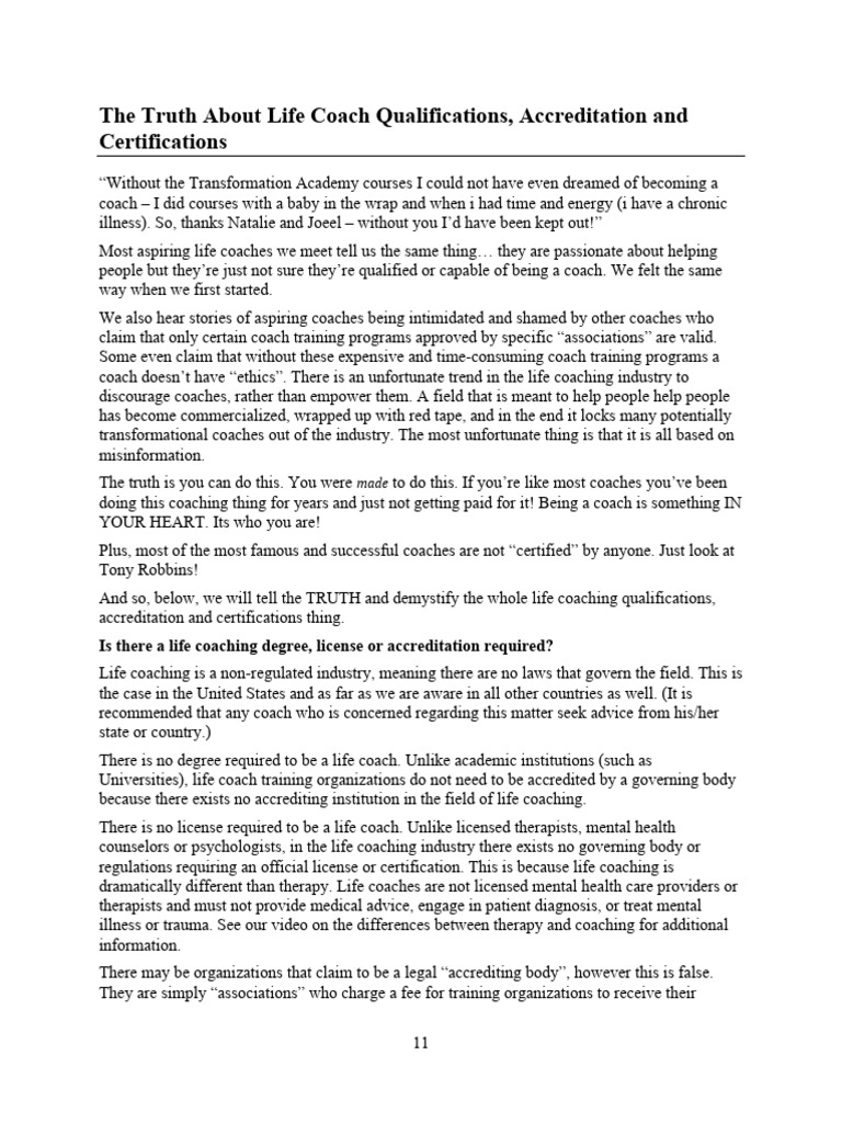 Life Coach Qualifications Explained | PDF | Psychotherapy ...