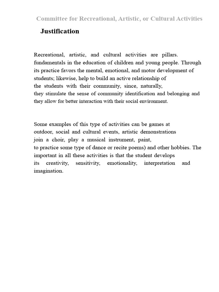 Recreational and Cultural Activities Committee | PDF