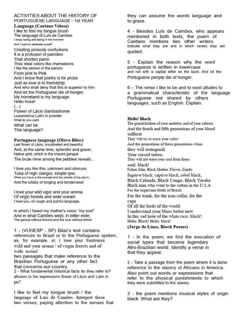 Activities About The History of The Portuguese Language | PDF | Poetry ...