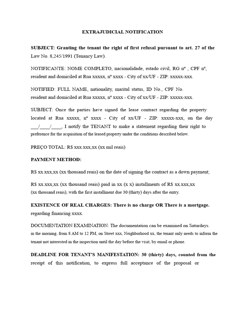 Tenant Right of First Refusal Notice | PDF