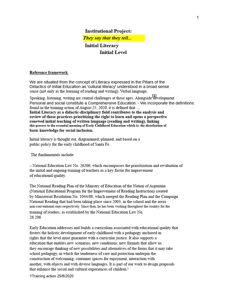 Initial Literacy Project | PDF | Literacy | Communication