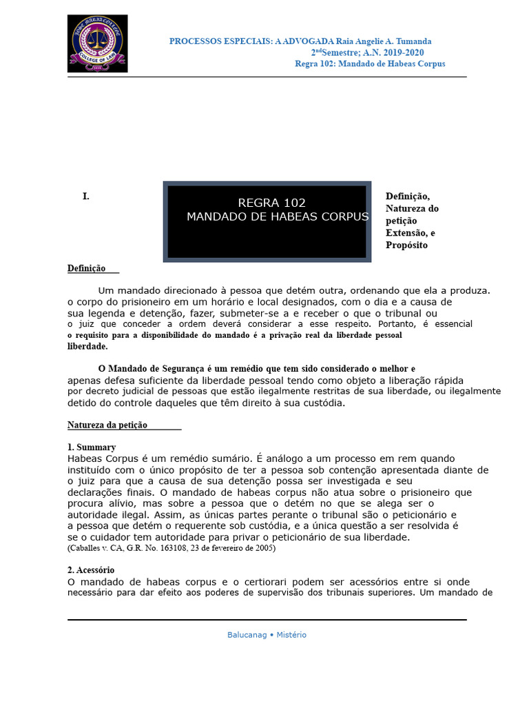 Mandado de Habeas Corpus: Definições e Requisitos | PDF | Habeas corpus ...