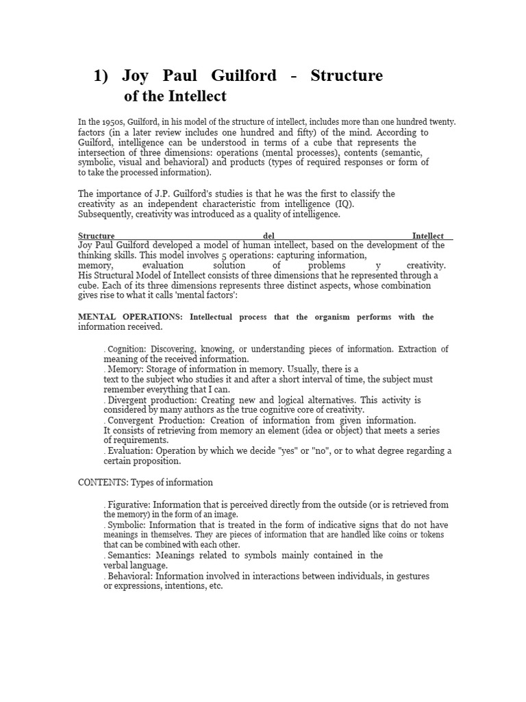 Joy Paul Guilford, Structure of the | PDF | Intelligence | Intelligence ...