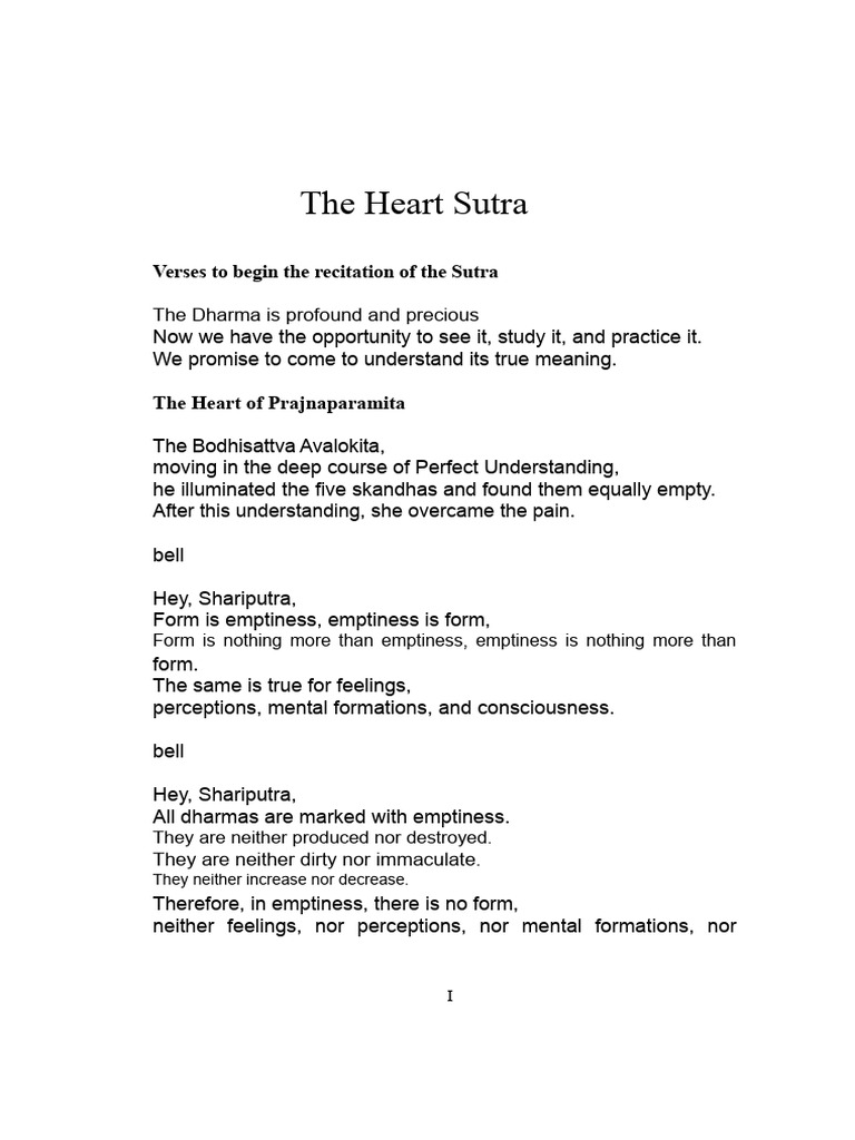 The Heart Sutra | PDF | Śūnyatā | Enlightenment In Buddhism