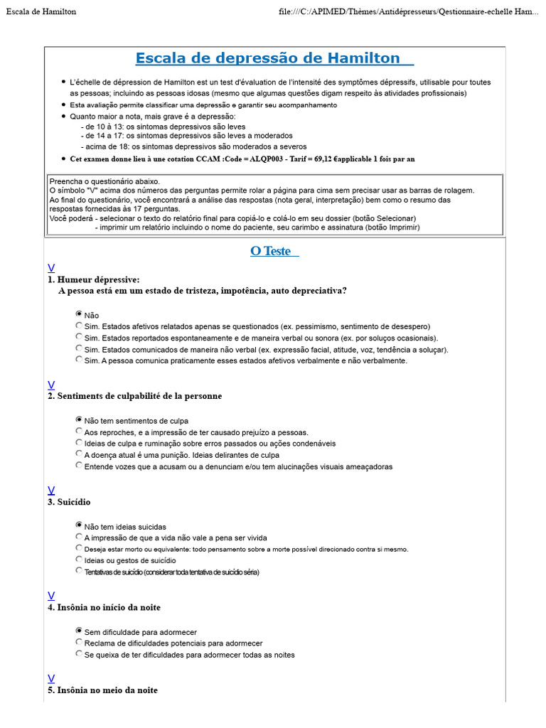 Escala de Hamilton | PDF | Depressão | Ansiedade