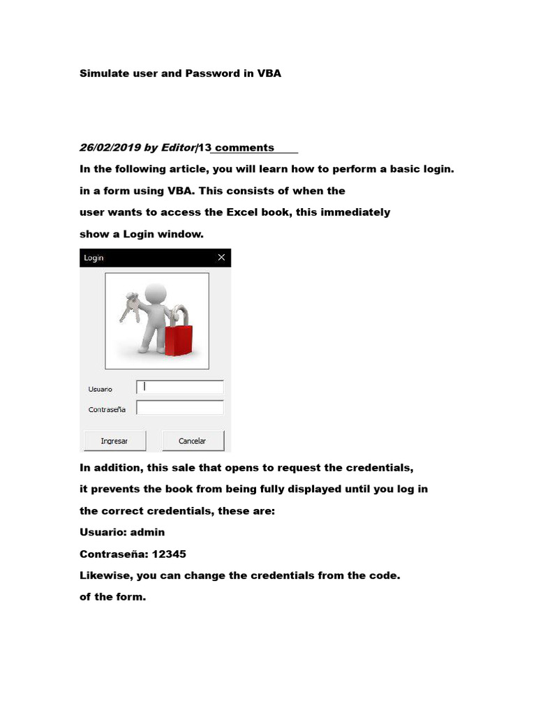 Simulate User and Password in VBA | PDF | Microsoft Excel | Password