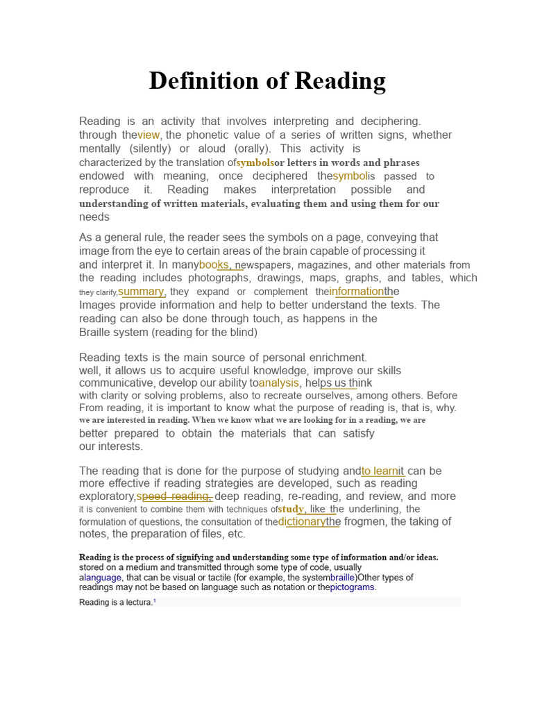 Definition of Reading | PDF | Writing | Learning