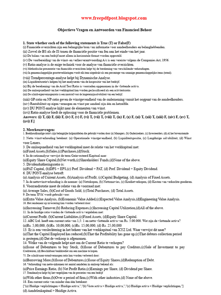 p-12 Objectieve Vragen en Antwoorden Van Financieel Managementpk PDF | PDF